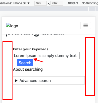 On Mobile View, Search button need space and align, remove extra space from right and left ...